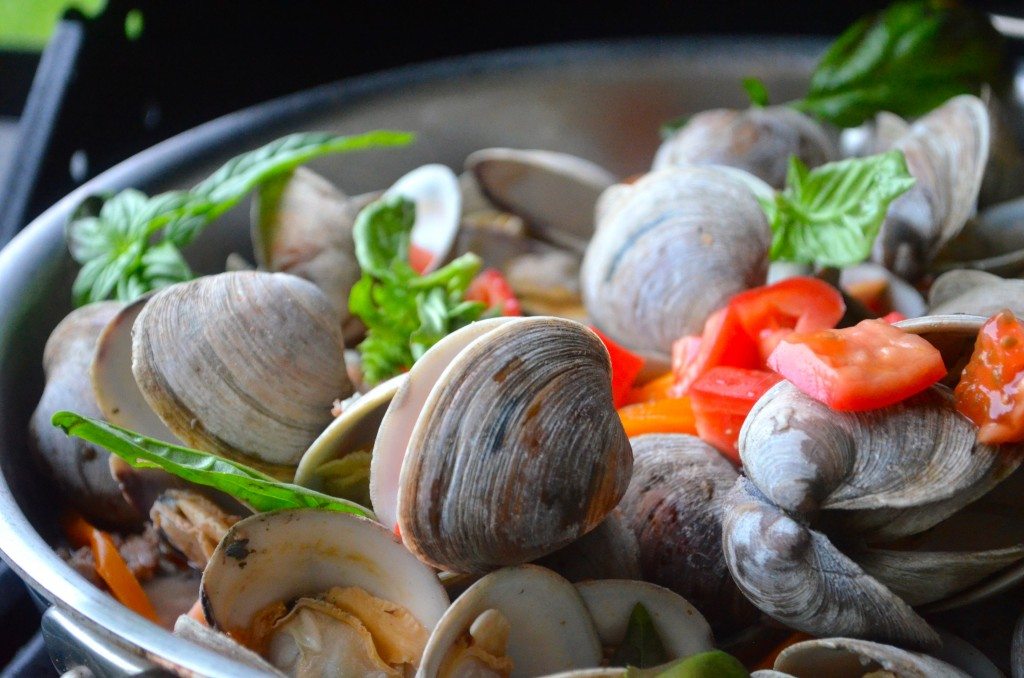 Grilled Clams with Chorizo, Peppers & Basil Go Go Go Gourmet